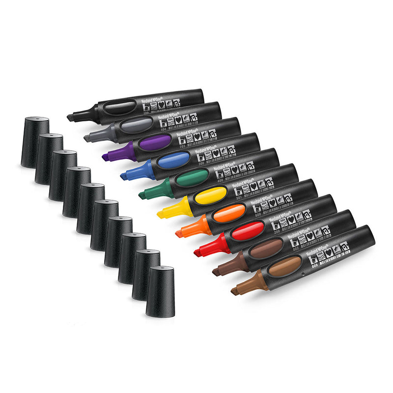 Neuland No.One® wedge nib 2-6mm, Set of 10 colors - 10-1 Midnight